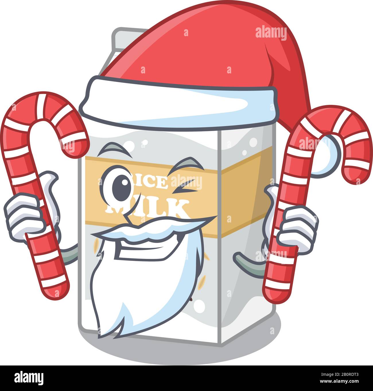 Rice milk Cartoon character wearing Santa costume bringing a candy ...