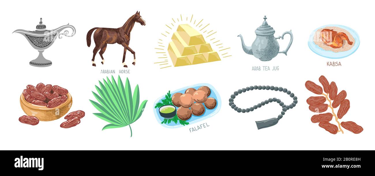 set of 10 sketch drawing arabic symbols from United Arab Emirates ...