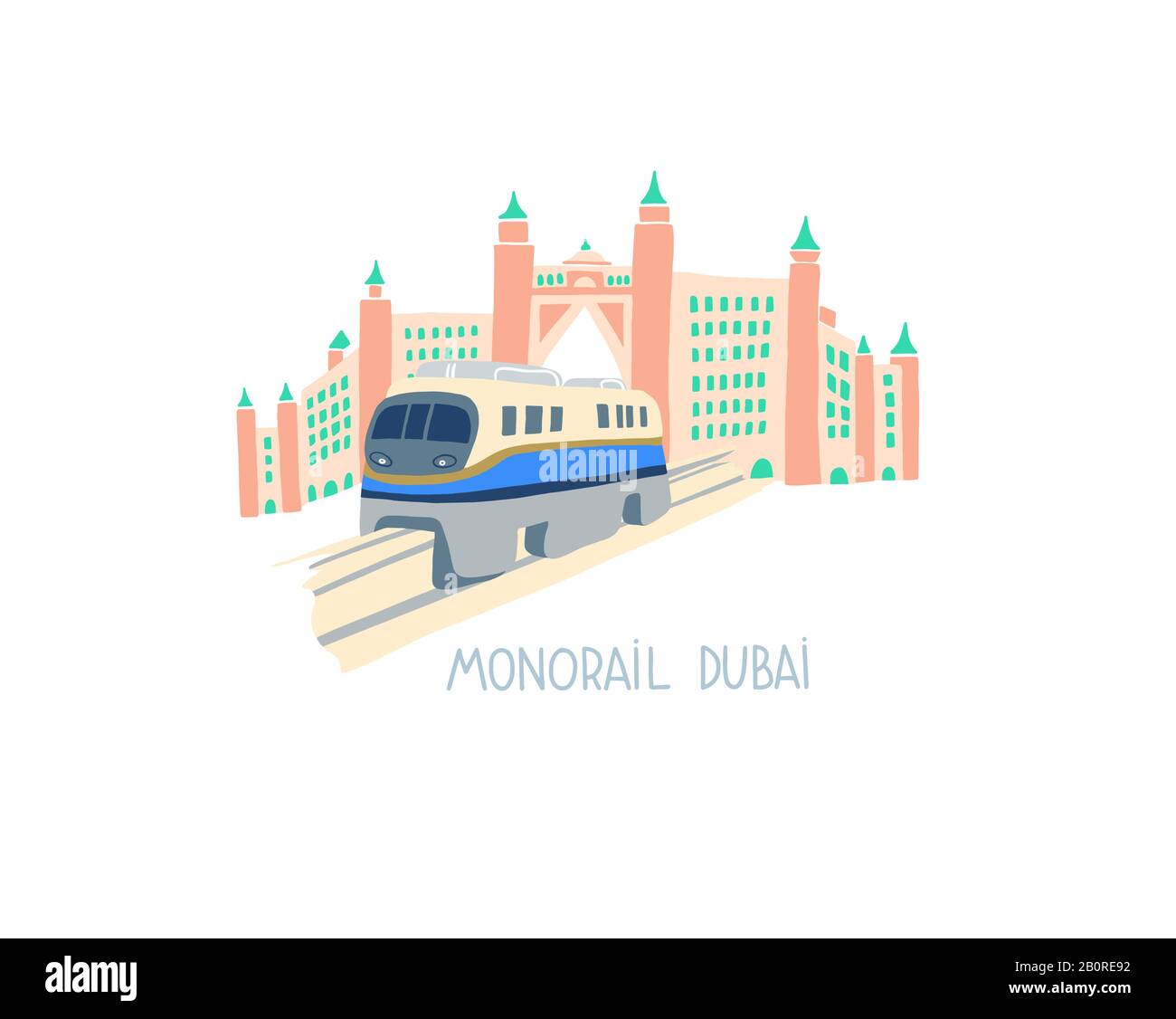 hand drawing flat style of monorail in Dubai, United Arab Emirates ...