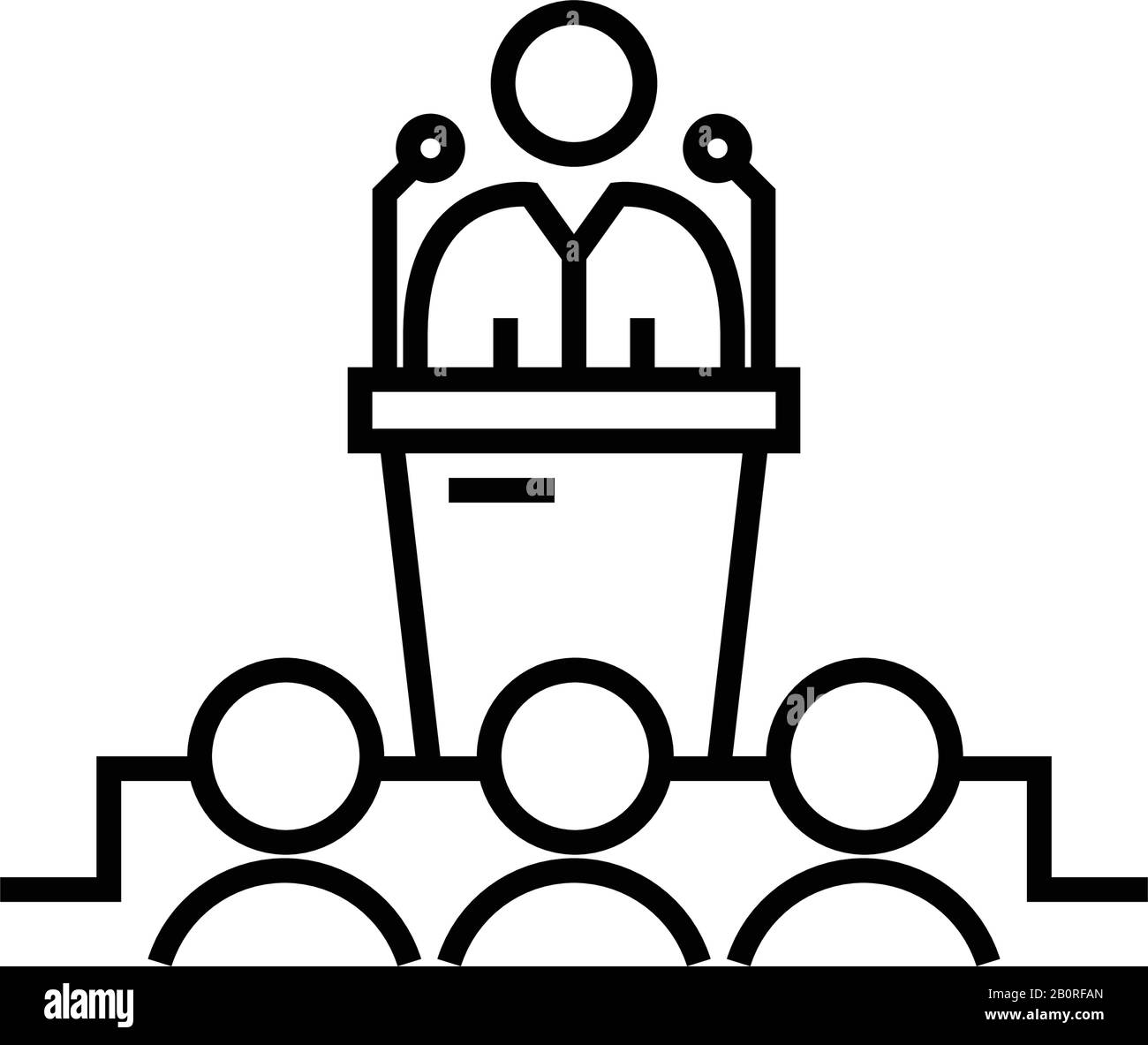 Big meeting line icon, concept sign, outline vector illustration ...