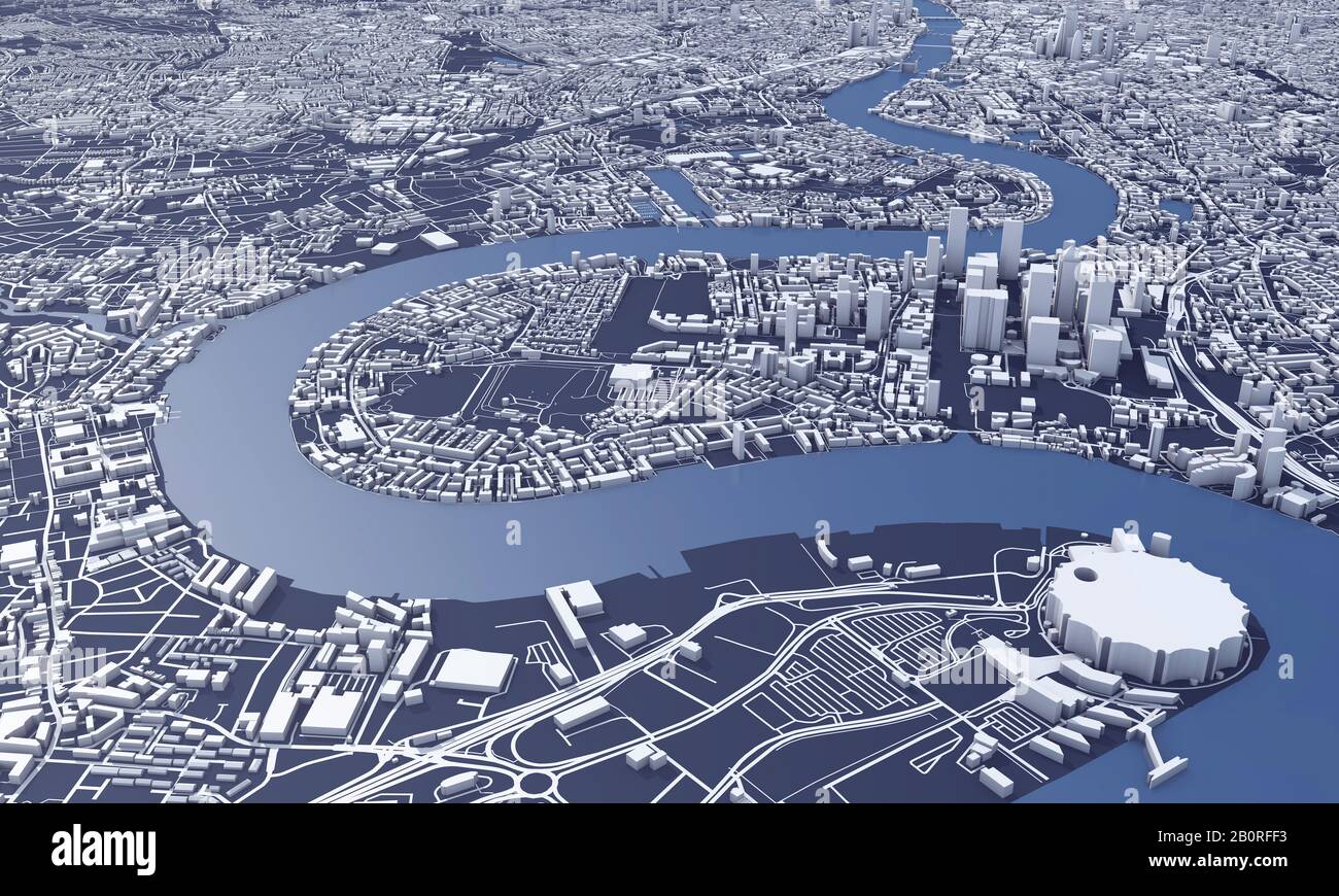 London city map 3D Rendering. Aerial satellite view Stock Photo - Alamy