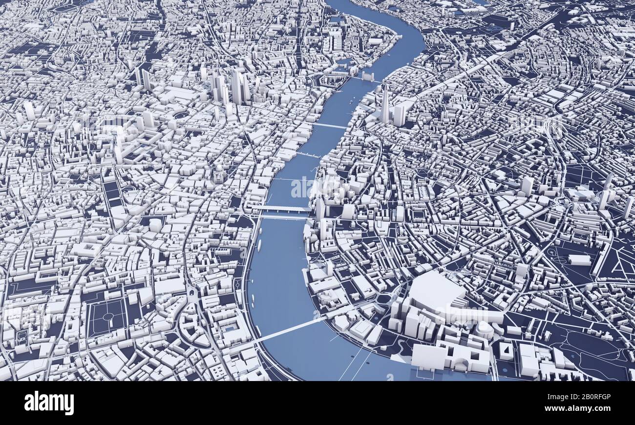 London city map 3D Rendering. Aerial satellite view Stock Photo - Alamy