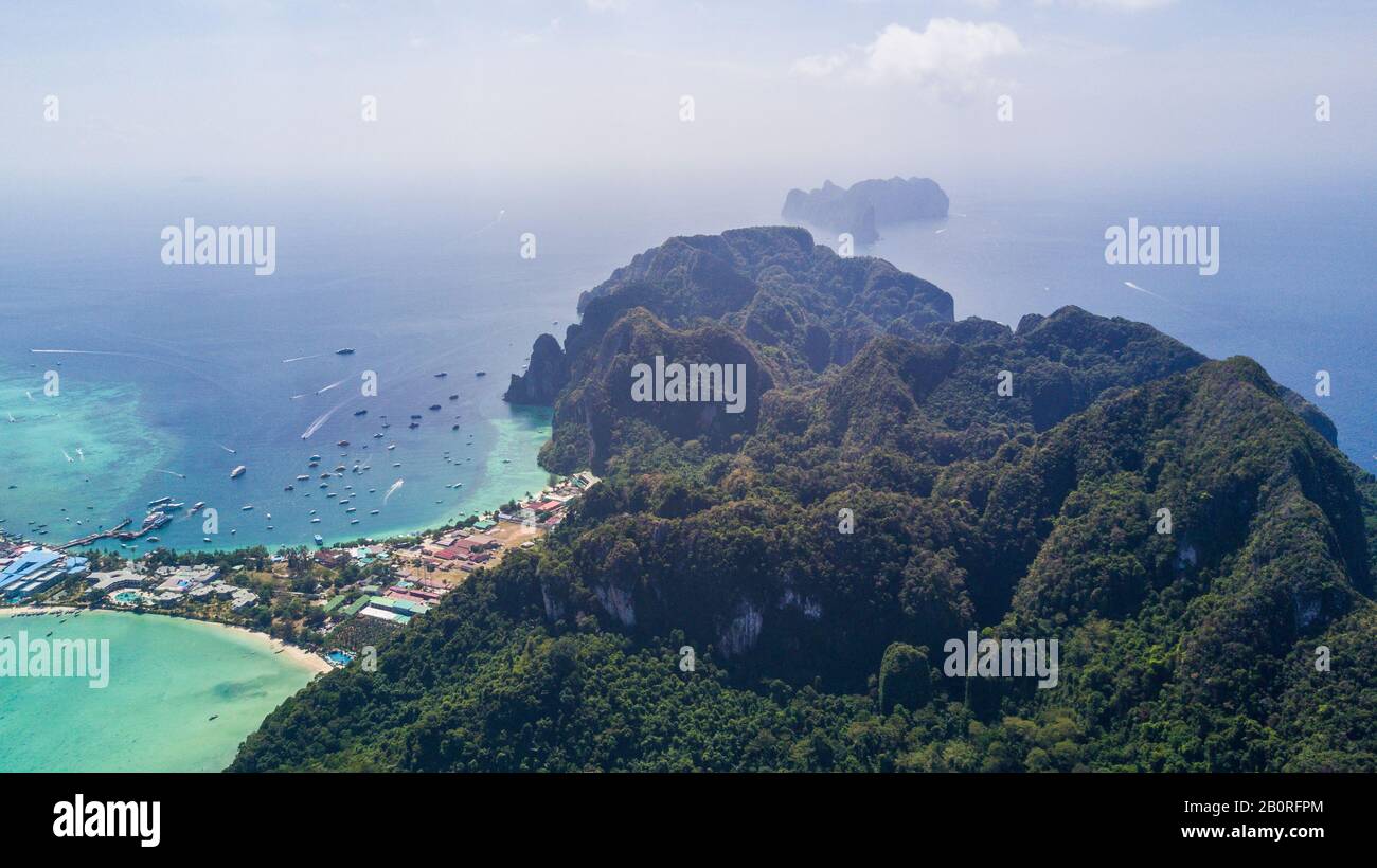 Aerial drone photo of Tonsai pier and iconic tropical beach and resorts ...