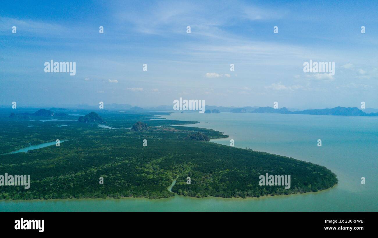 Aerial panorama view over Ko Panyi floating village in souther of ...