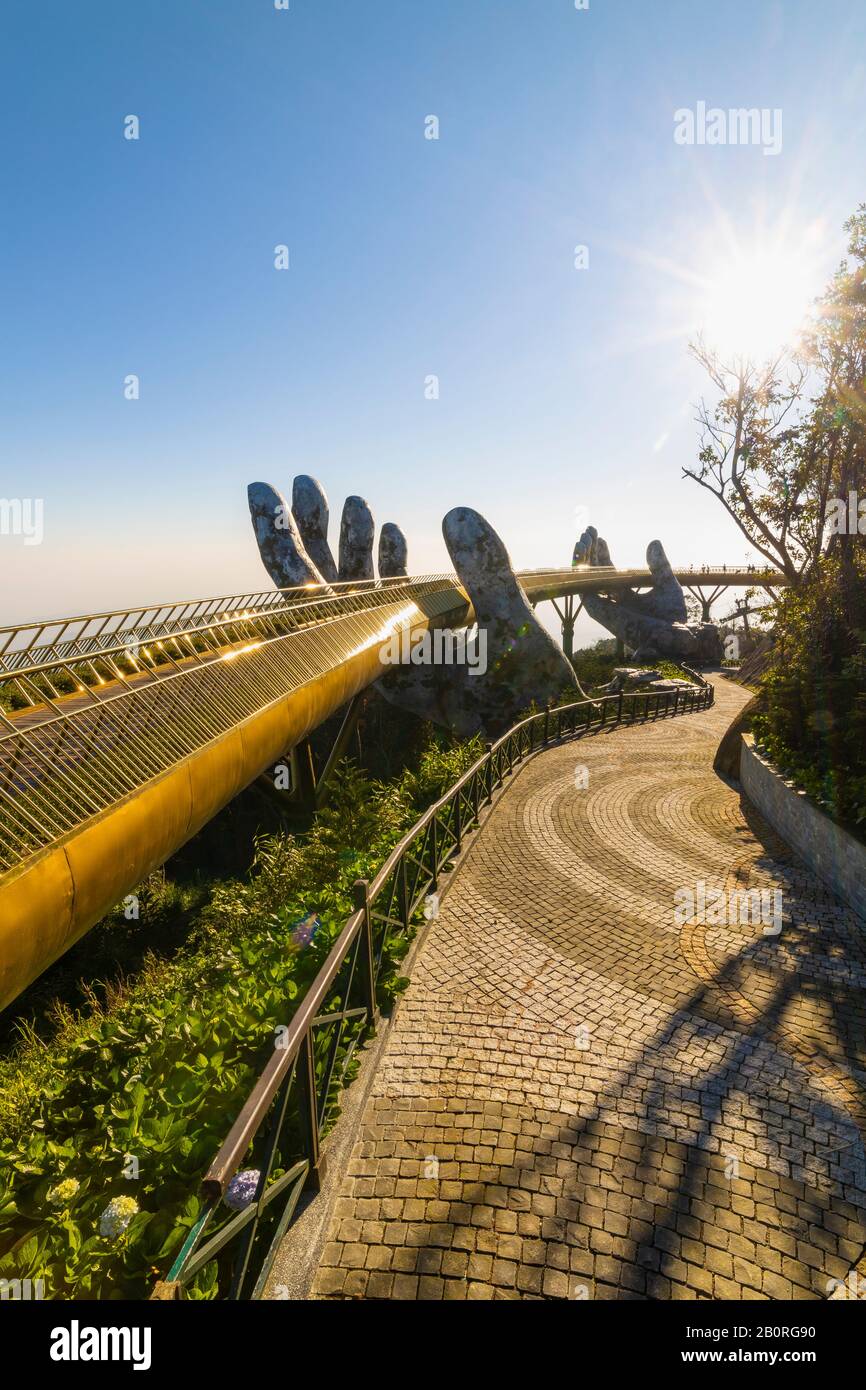 Golden bridge of the Hand of God in da Nang in Vietnam. January 16 ...