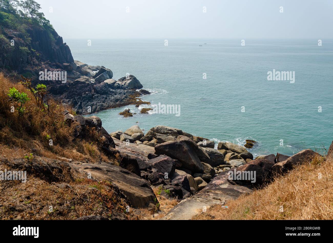 View of the rocky shoreline towards Palolem side as seen from Butterfly ...