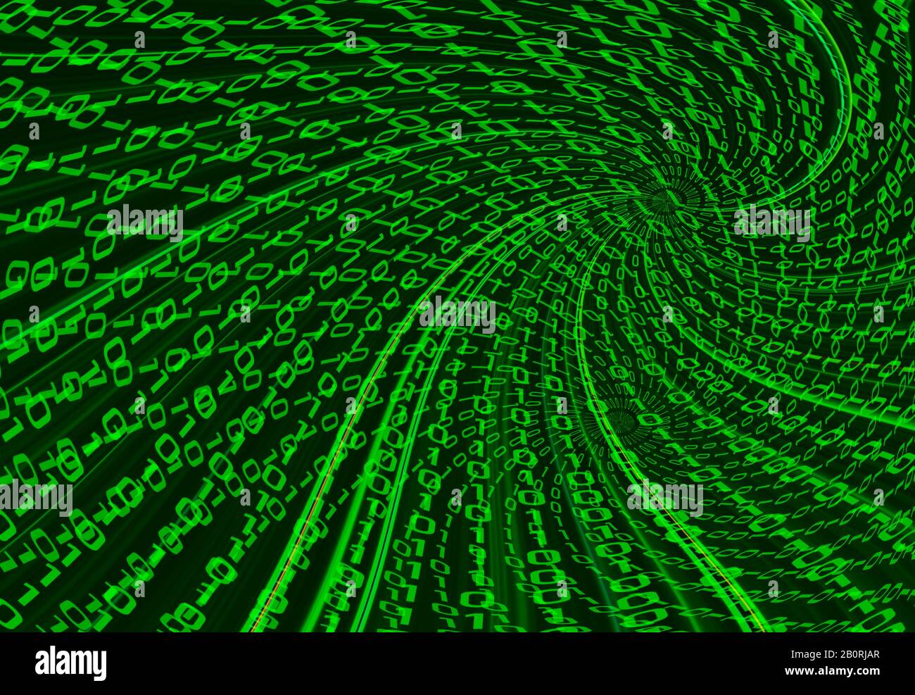 Digital binary data tunnel and binary code streaming on the black ...