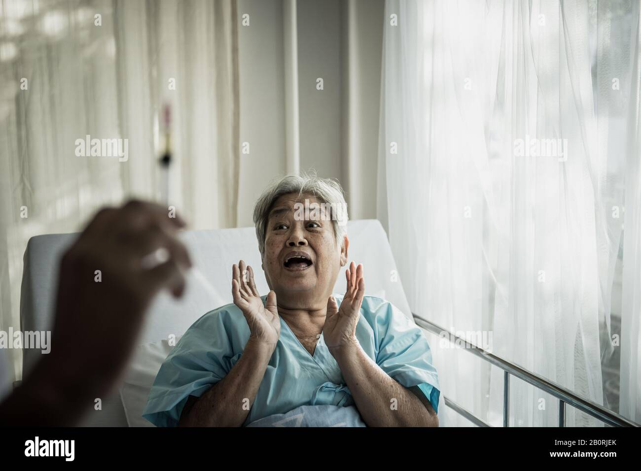 Aged patient being afraid of needle, does not want to take her ...