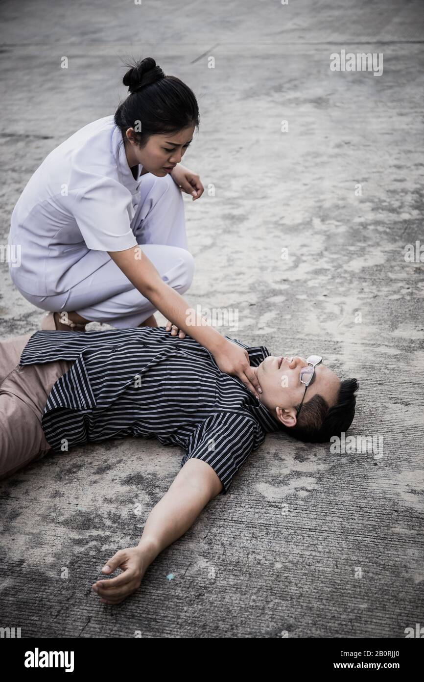 Emergency CPR on a Man, Nurse try to Process Resuscitation (First Aid ...