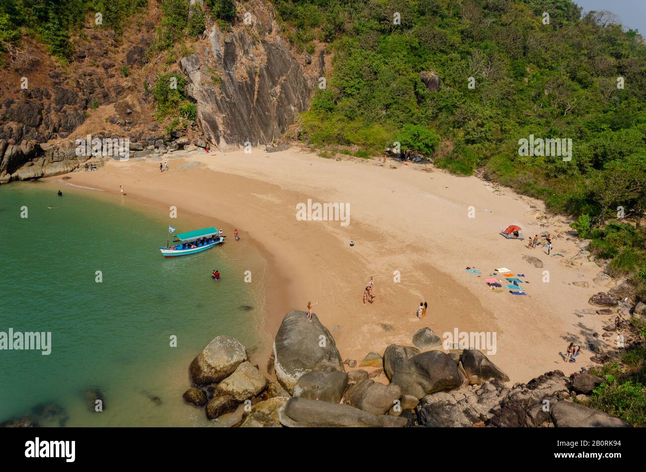 High angle view of people enjoying at the beautiful, clean and cove ...