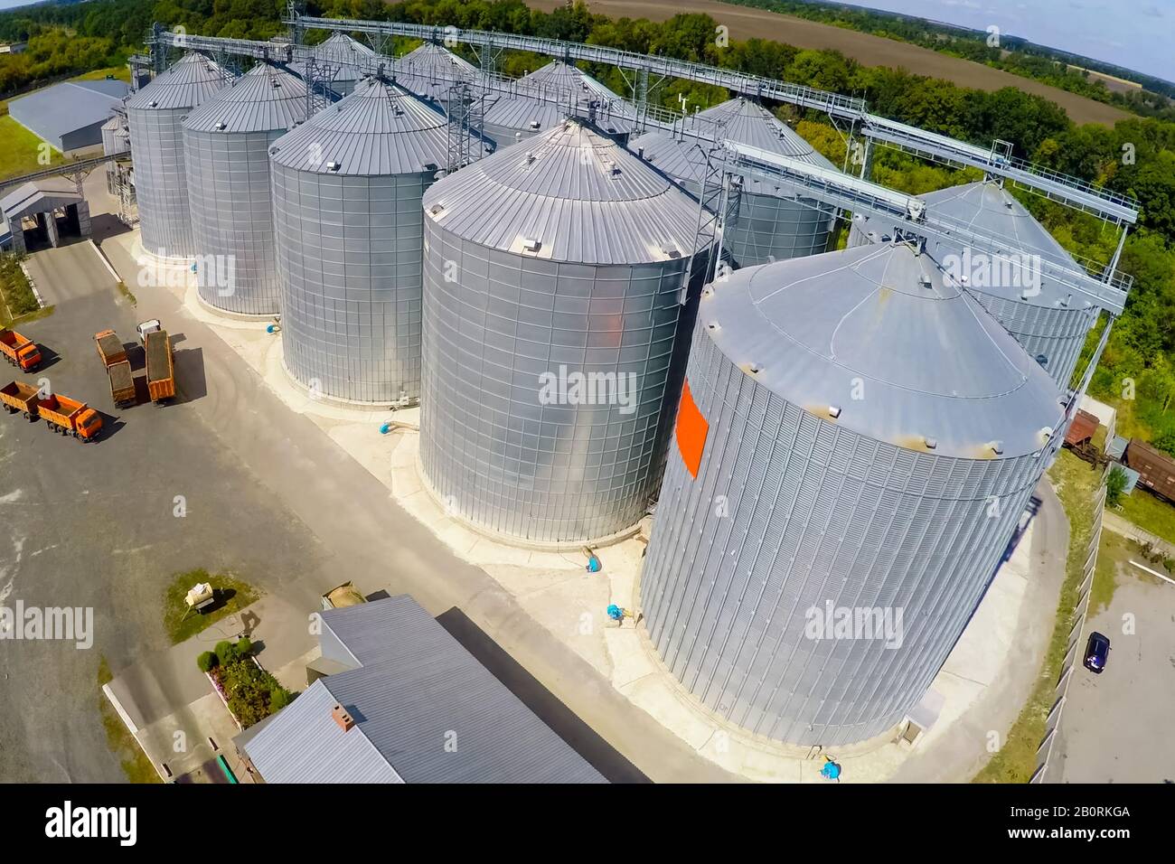 Flight of the grain terminal from the drone. The grain plant for ...