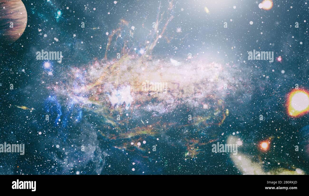 Giant glowing nebula. Space background with red nebula and stars ...