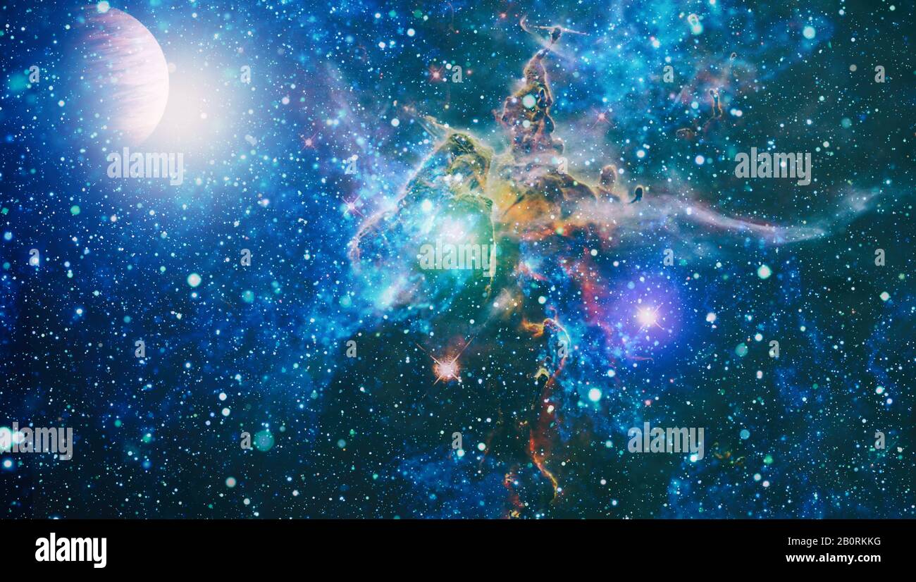 Giant glowing nebula. Space background with red nebula and stars ...