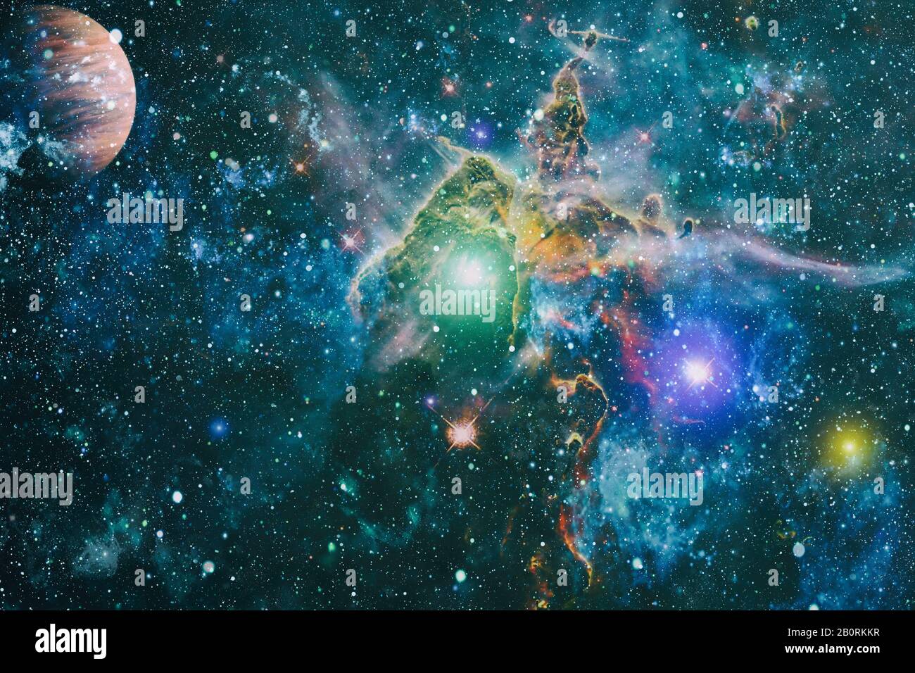 Giant glowing nebula. Space background with red nebula and stars ...