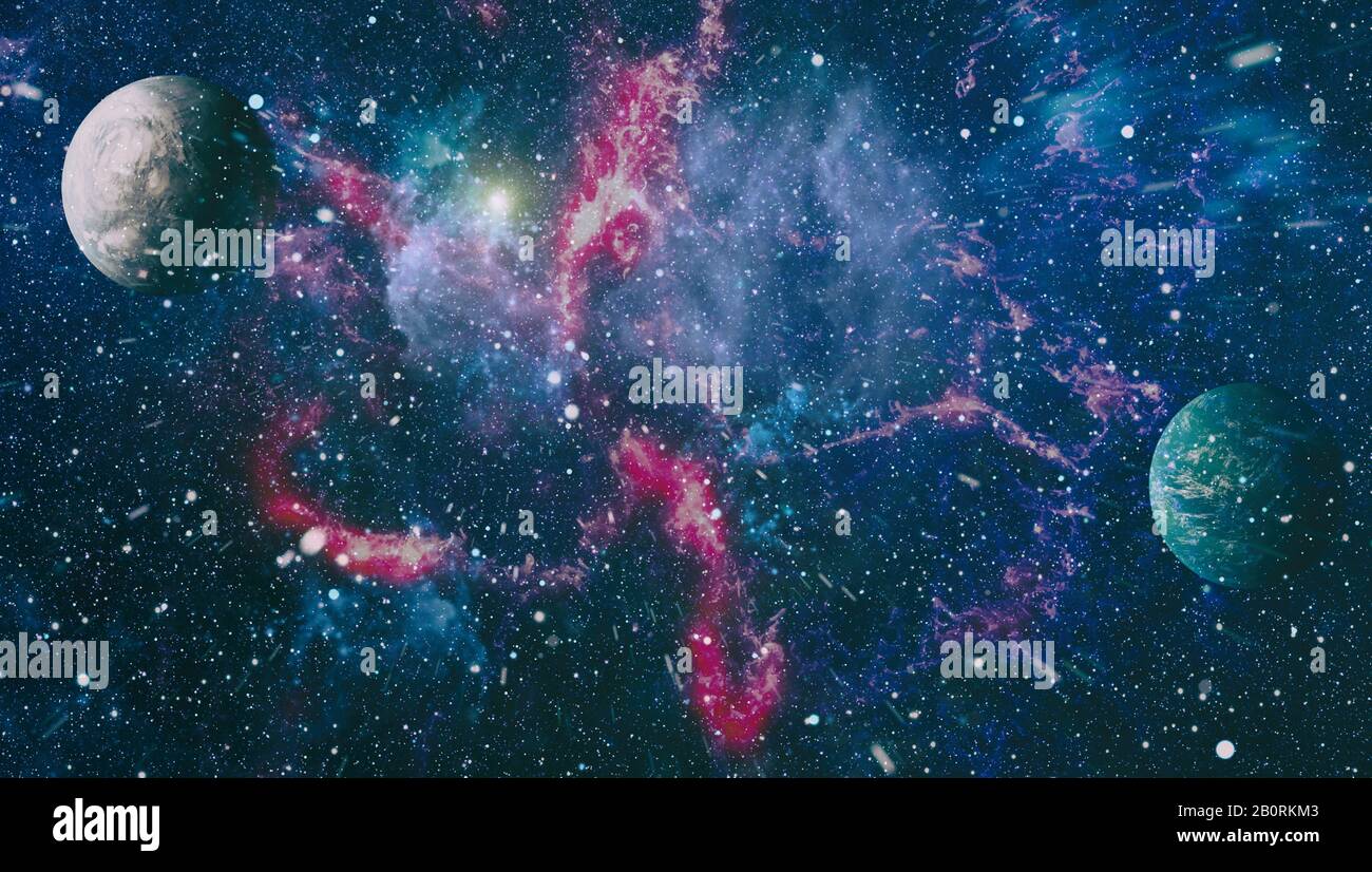 Giant glowing nebula. Space background with red nebula and stars ...
