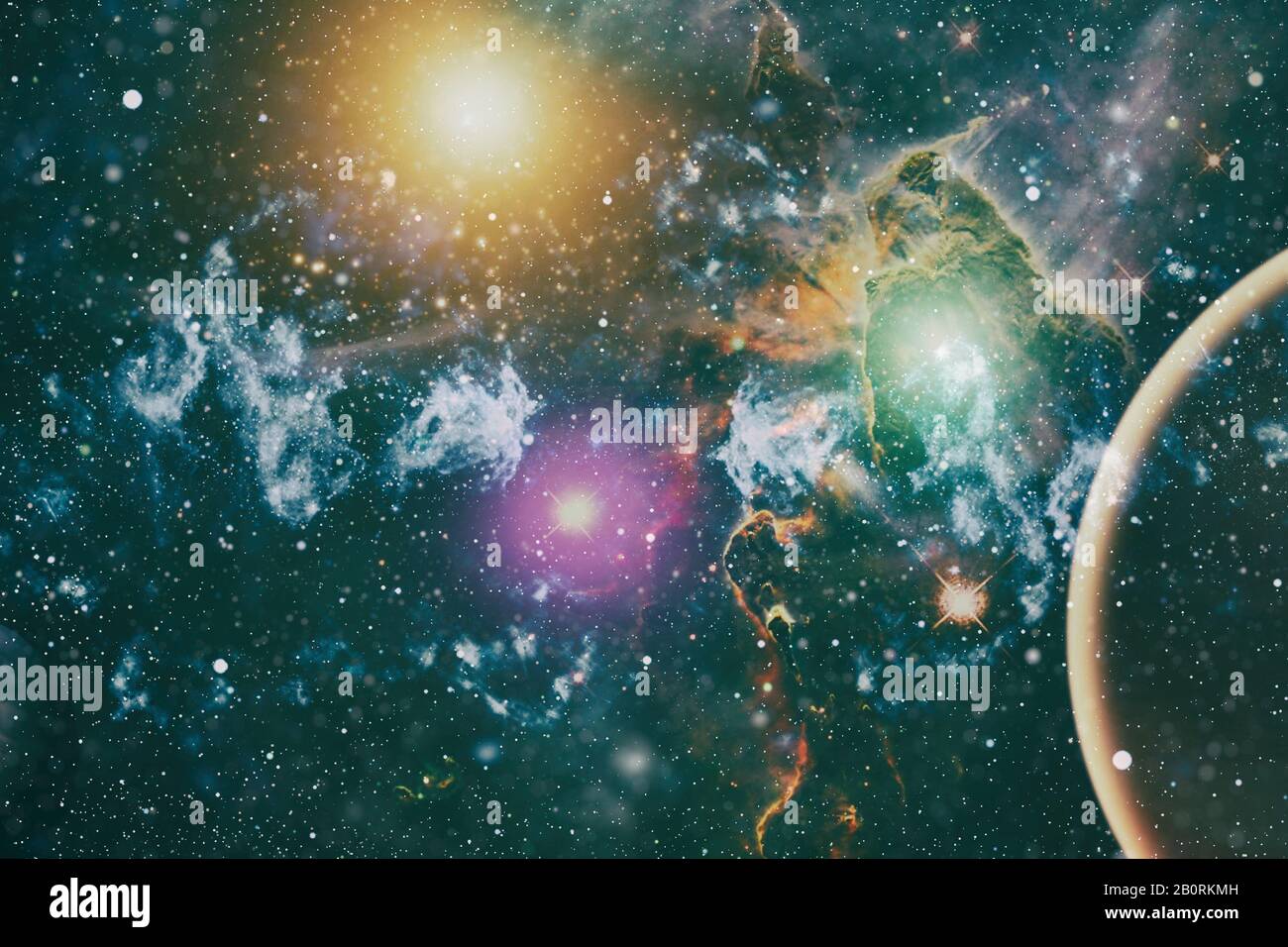 Giant glowing nebula. Space background with red nebula and stars ...