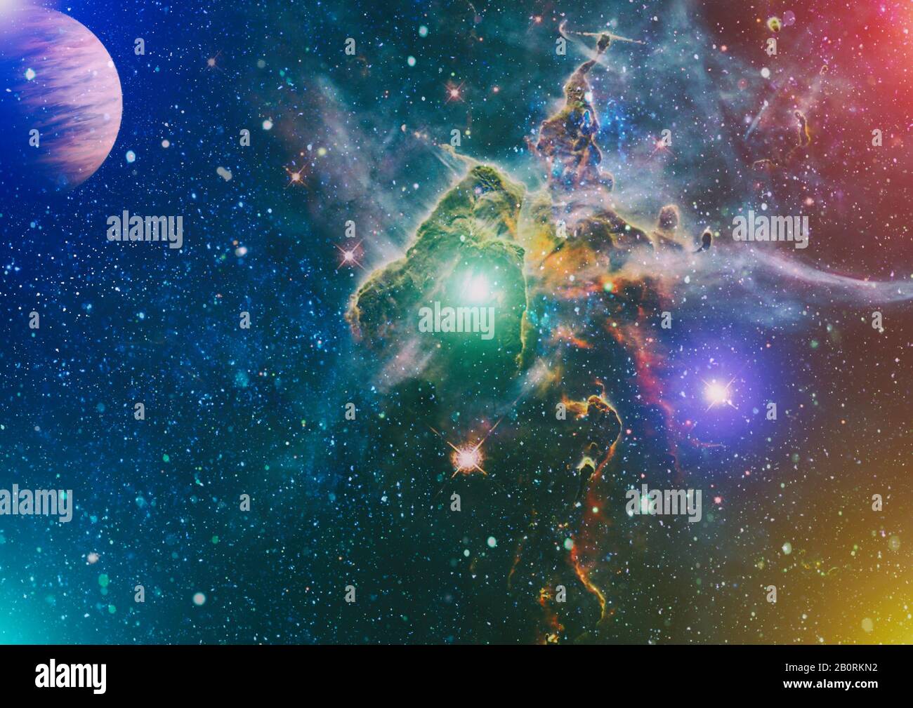 Giant glowing nebula. Space background with red nebula and stars ...
