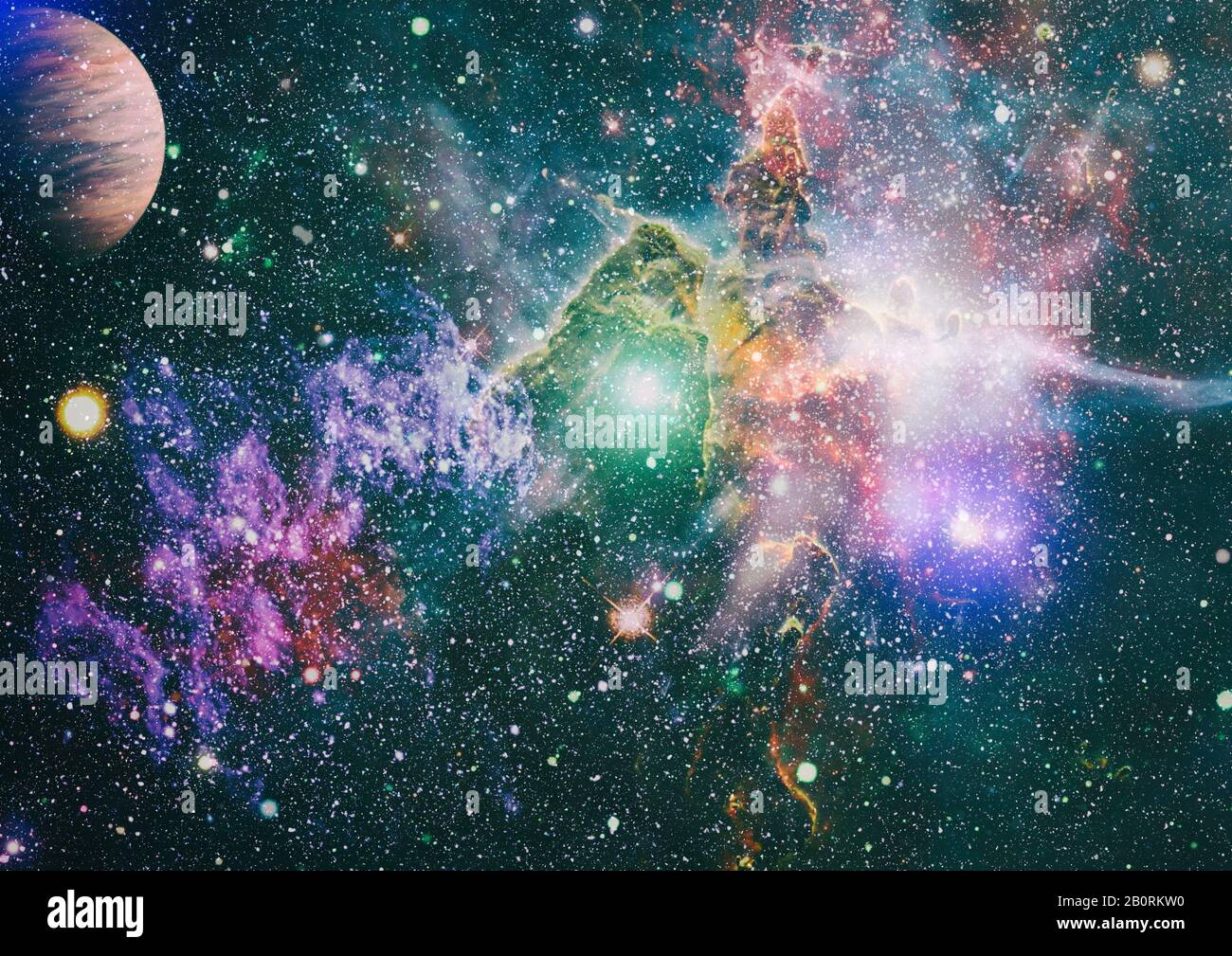 Giant glowing nebula. Space background with red nebula and stars ...