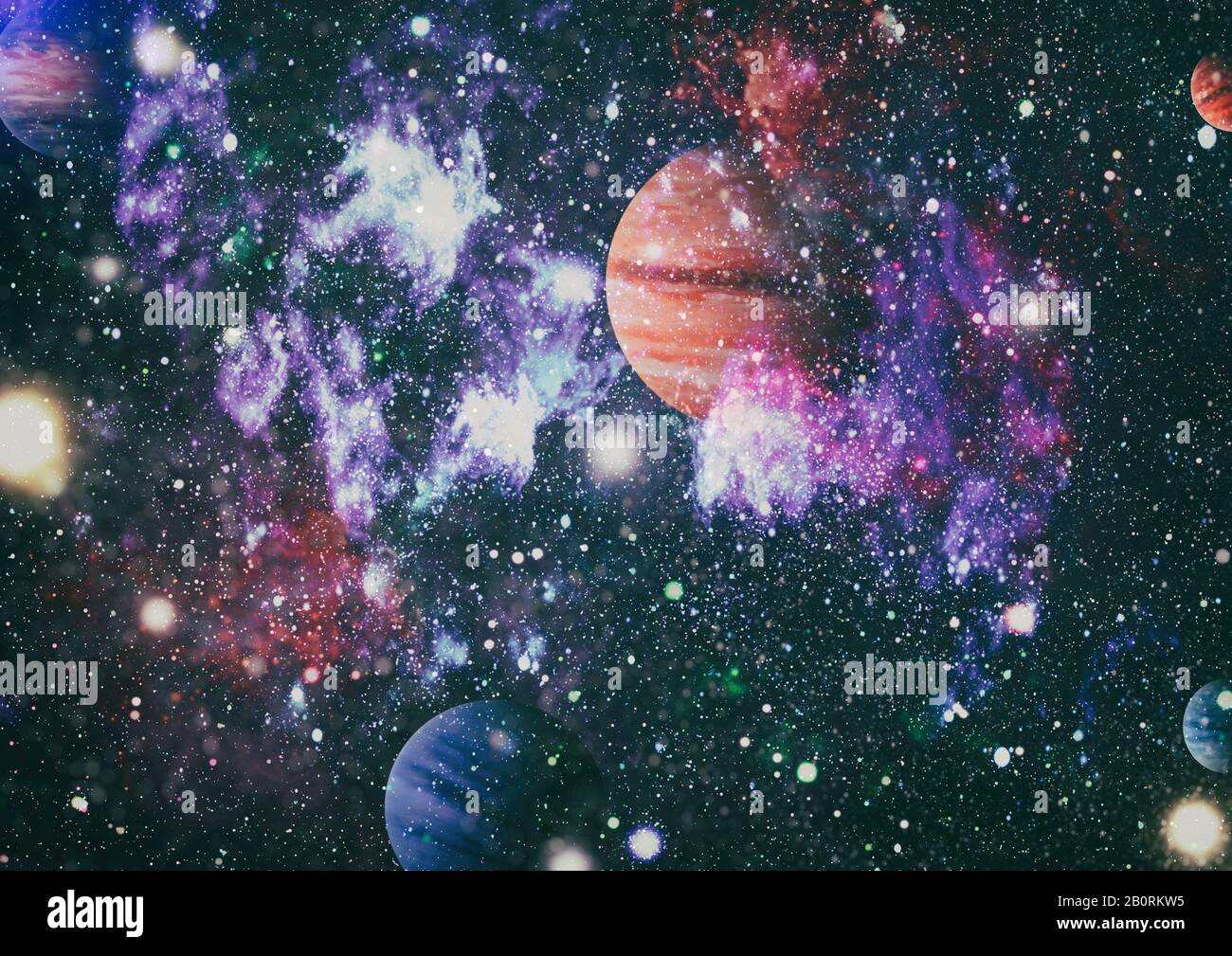 Giant glowing nebula. Space background with red nebula and stars ...