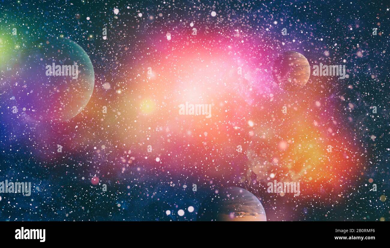 Abstract bright colorful universe. Nebula night starry sky in rainbow ...