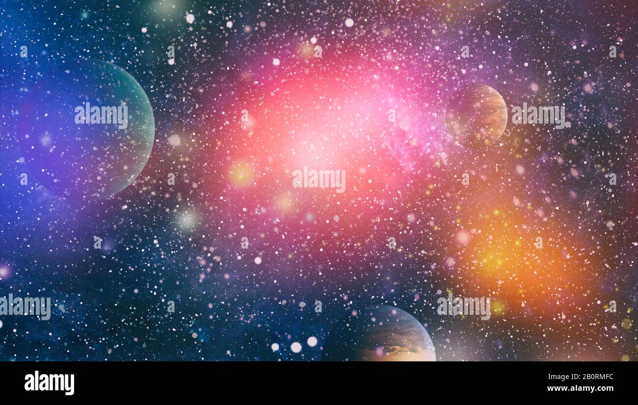Abstract bright colorful universe. Nebula night starry sky in rainbow ...