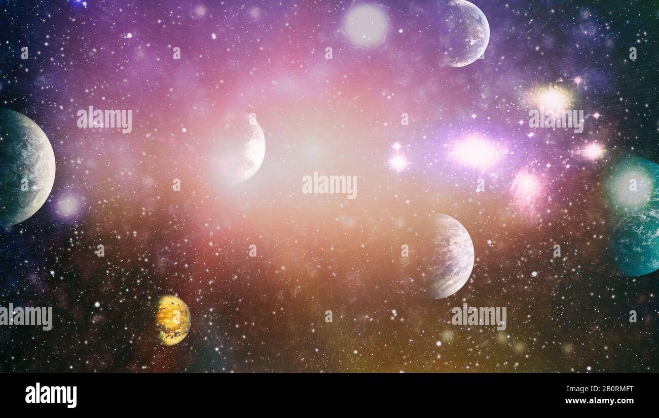 Abstract bright colorful universe. Nebula night starry sky in rainbow ...