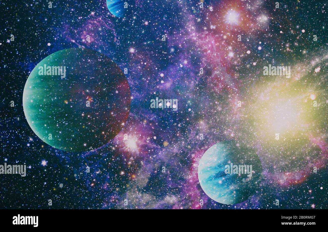 Abstract bright colorful universe. Nebula night starry sky in rainbow ...
