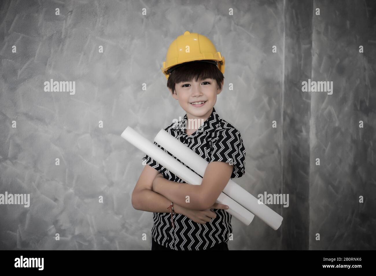 Little boy engineer standing in his home Stock Photo - Alamy