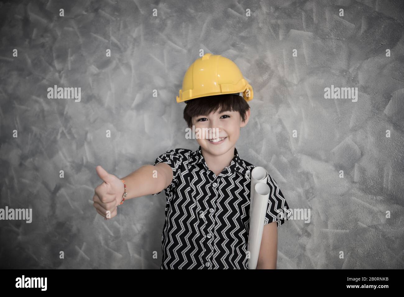 Little boy engineer standing in his home Stock Photo - Alamy