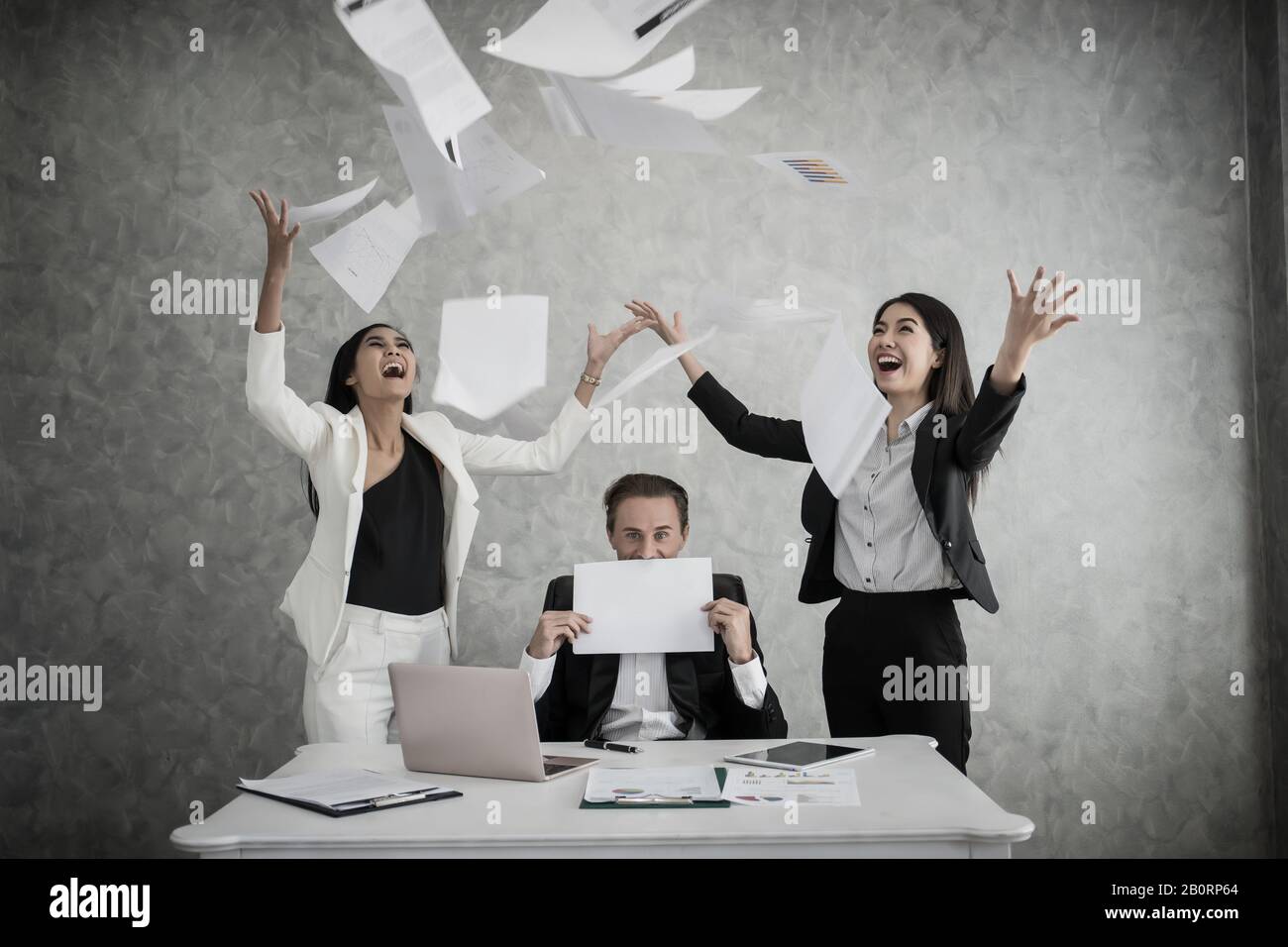 Happy business team enjoy success deal business.Teamwork leadership ...