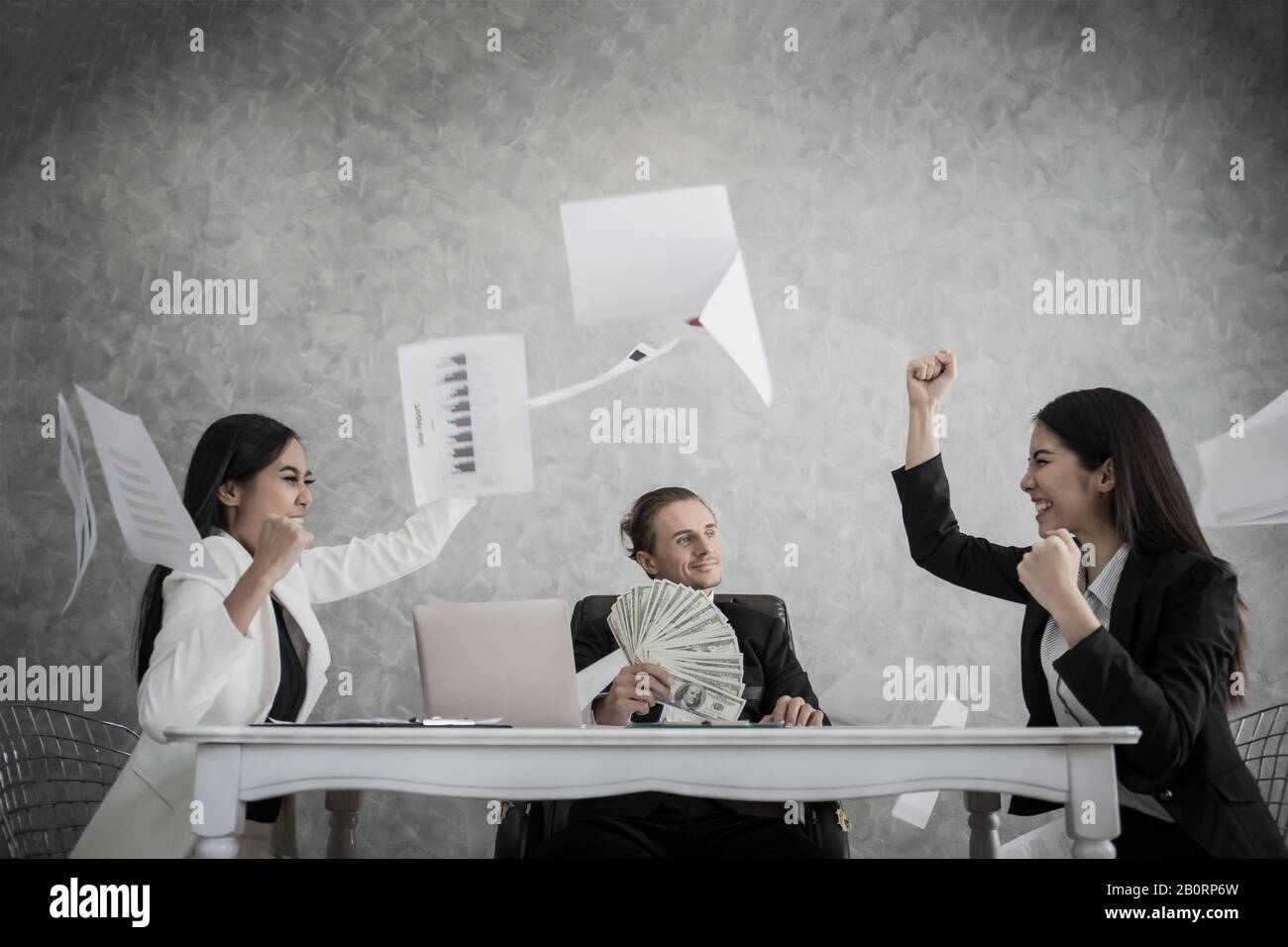 Happy business team enjoy success deal business.Teamwork leadership ...