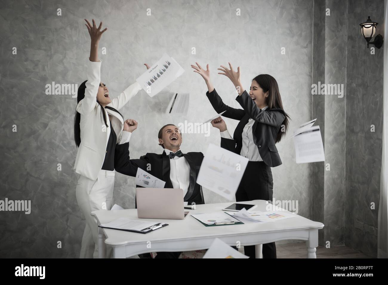 Happy business team enjoy success deal business.Teamwork leadership ...