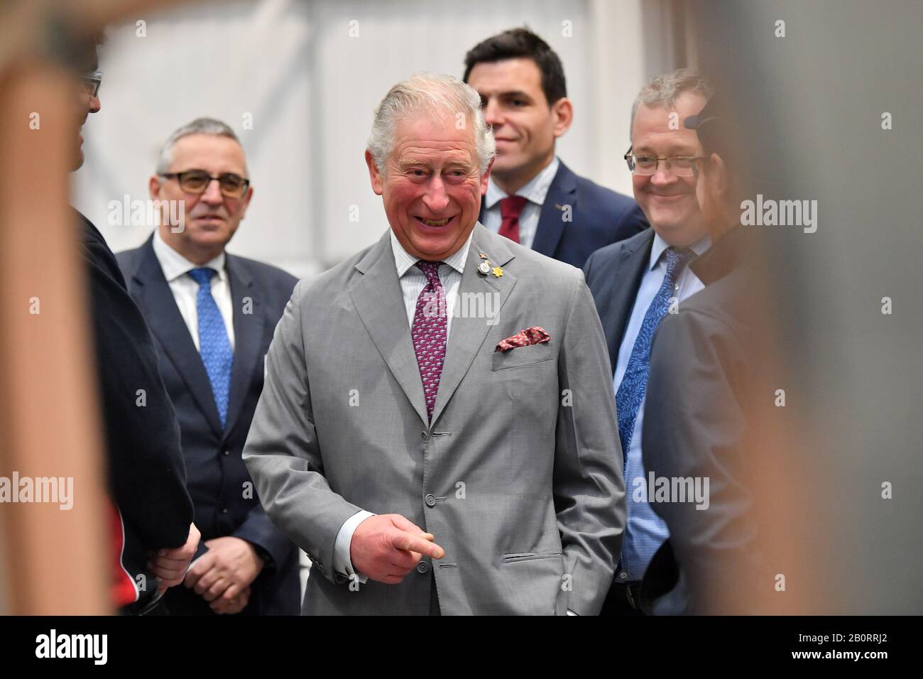 The Prince of Wales during a visit to the CAF train factory in Newport ...