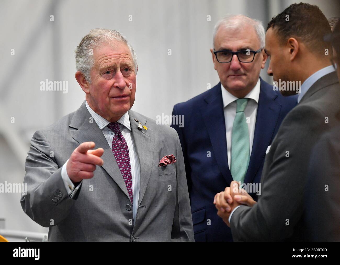 The Prince of Wales talking to staff during a visit to the CAF train ...
