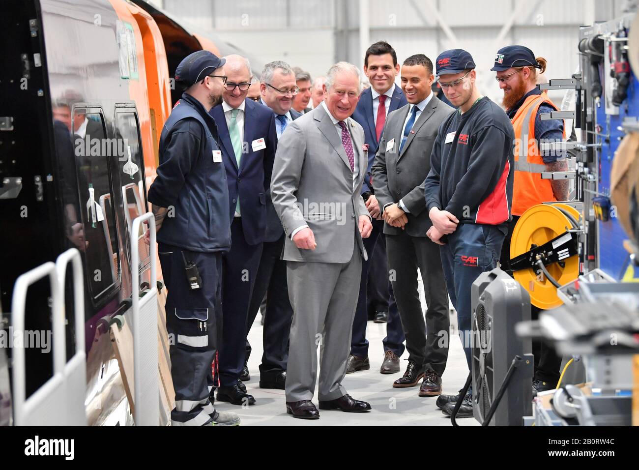 The Prince of Wales talking to staff during a visit to the CAF train ...