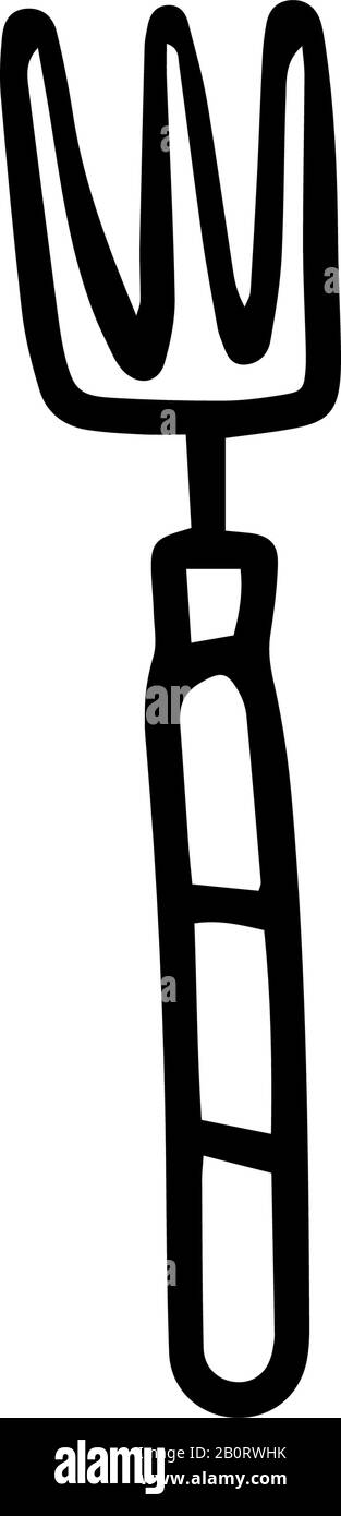 Small rake or pitchfork in hand drawn doodle style isolated on white ...