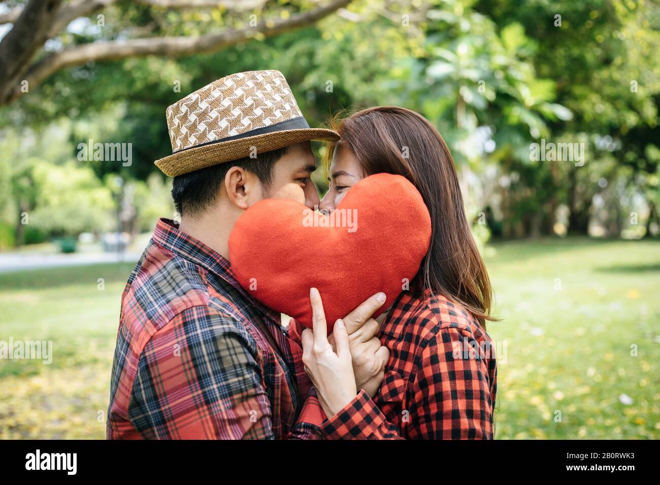 Happy to be together. beautiful young loving couple standing outdoors ...