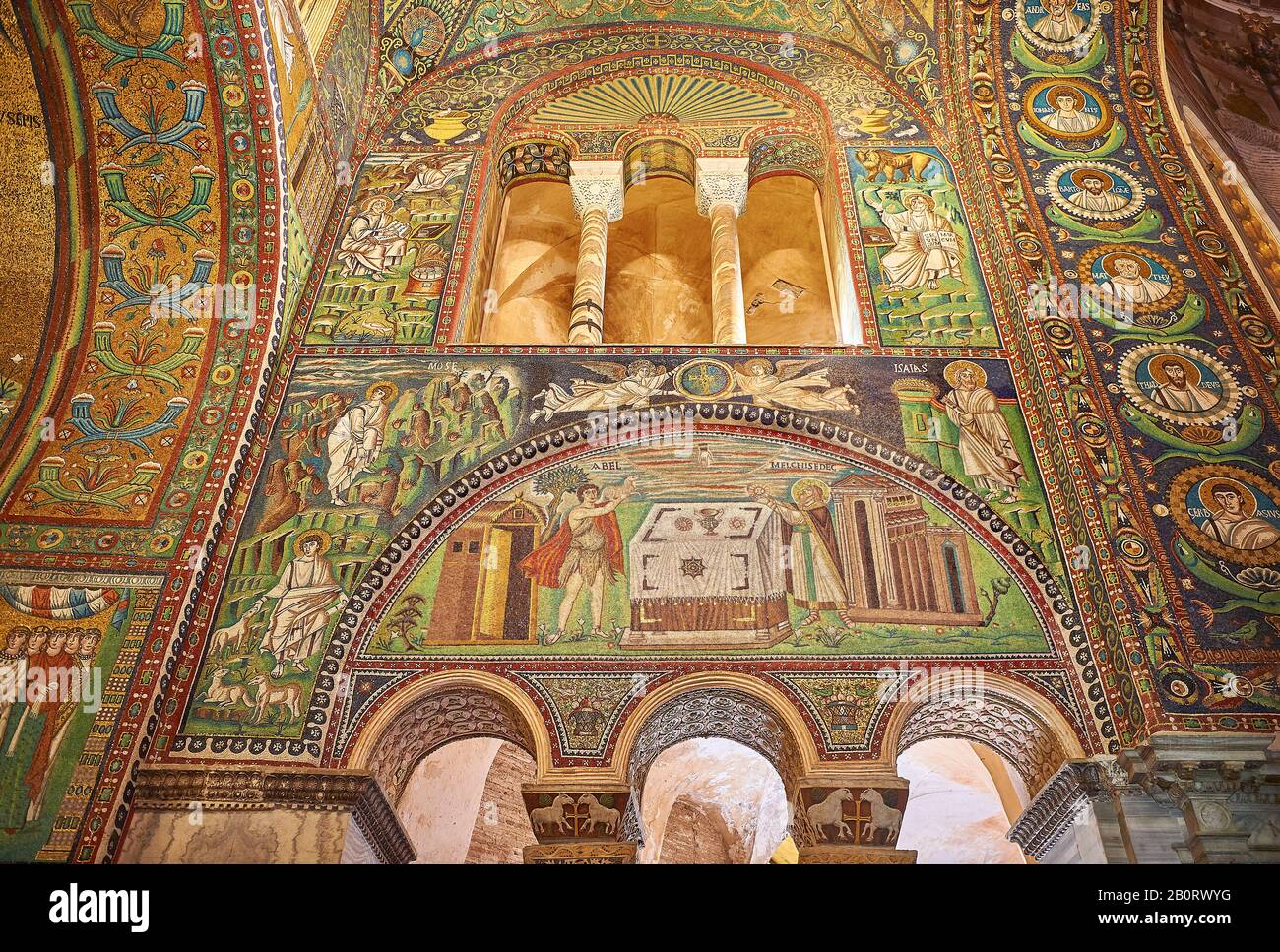 Mosaic depicting Abel making sacrifice. Byzantine Roman mosaics of the ...