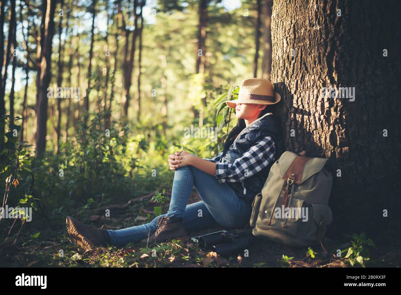 Woman sleeping under tree hi-res stock photography and images - Alamy