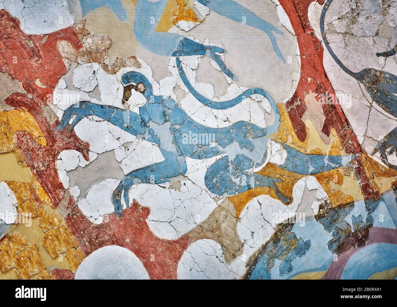 Fragment of Minoan style wall painting Blue Monkeys fresco Akrotiri ...