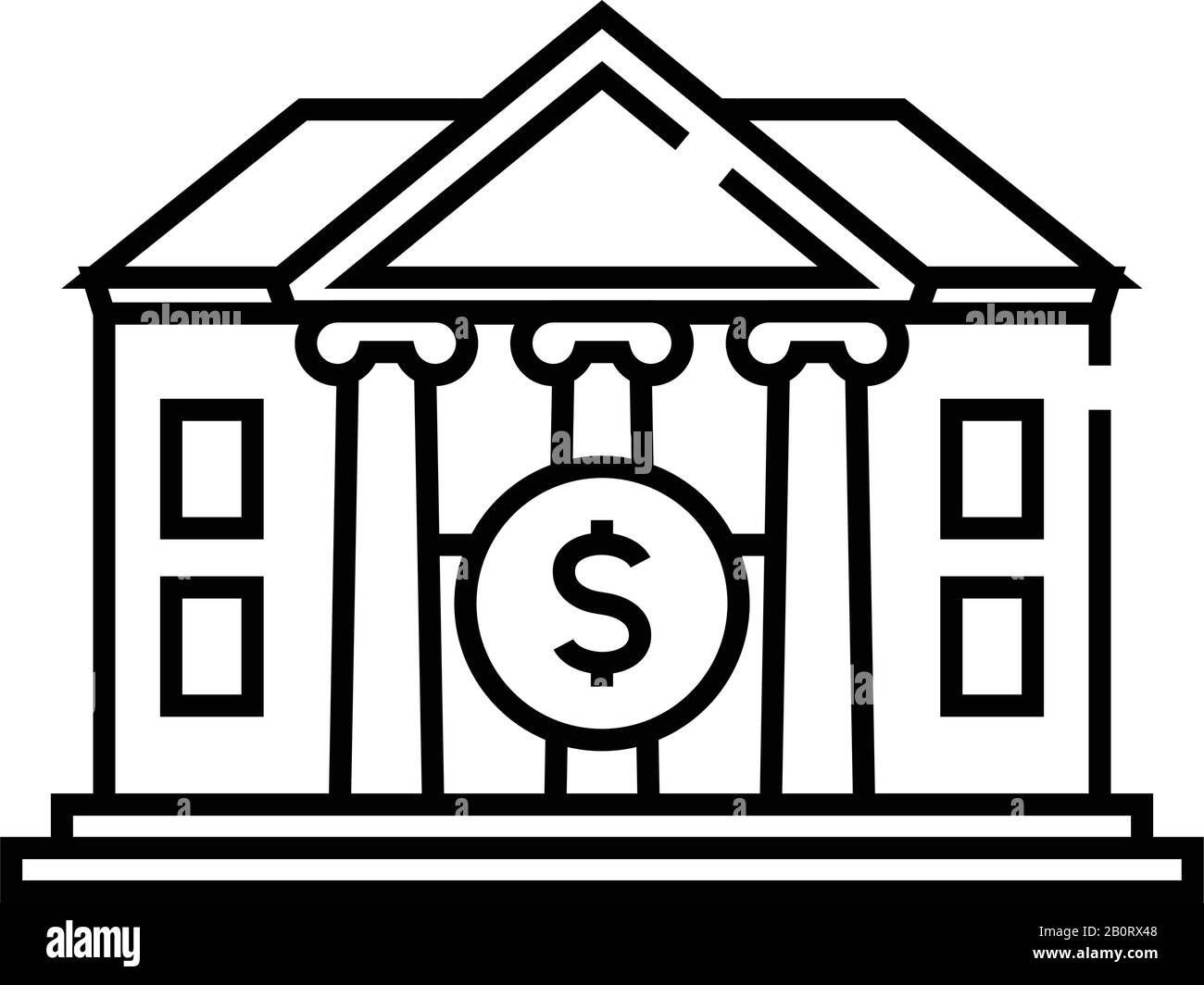 Bank building line icon, concept sign, outline vector illustration ...