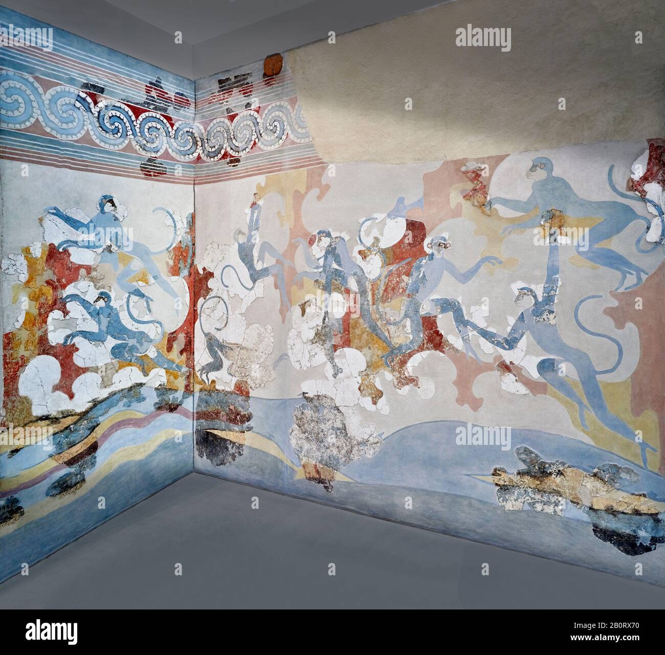 Fragment of Minoan style wall painting Blue Monkeys fresco Akrotiri ...