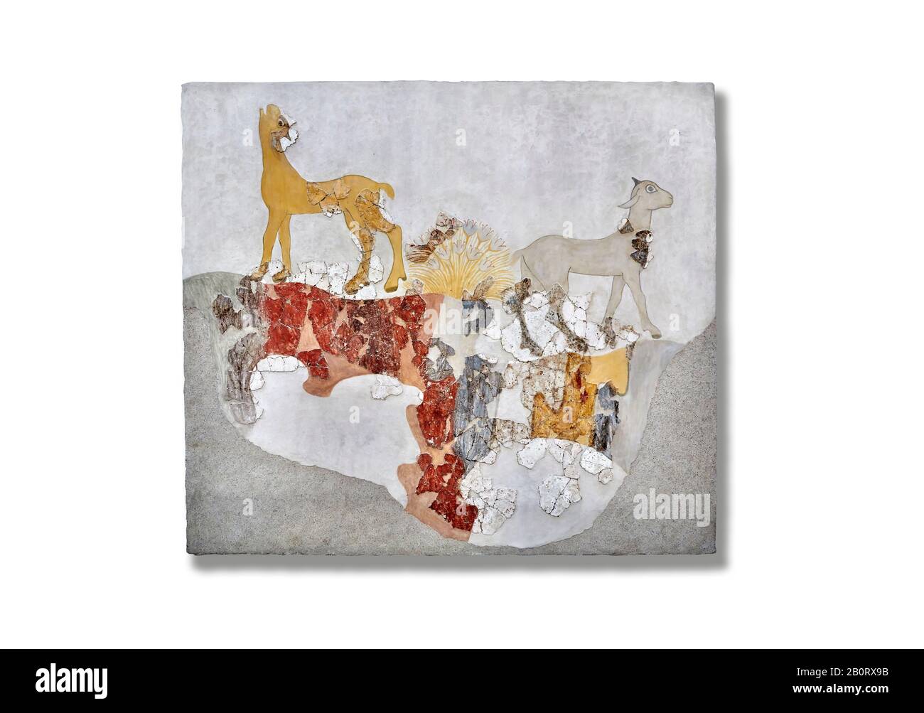 Fragment of Minoan style wall painting fresco with quadroped animals ...
