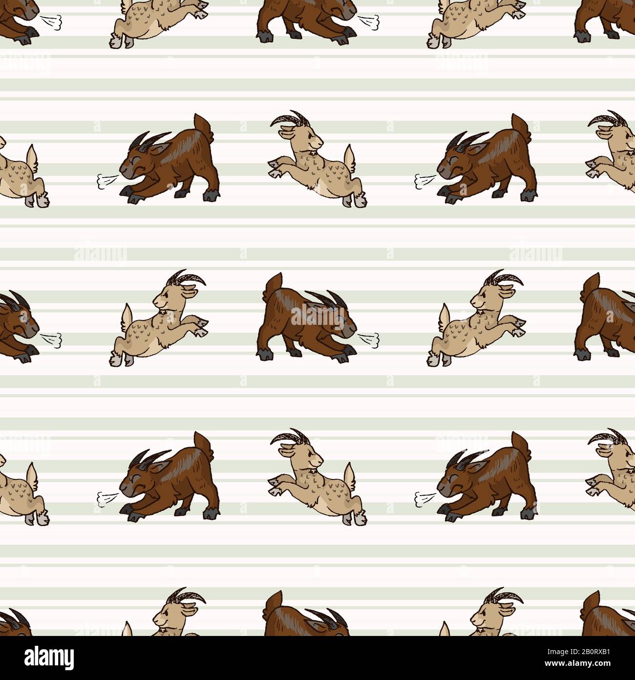 Hand drawn cute naive style jumping and angry goat seamless vector ...