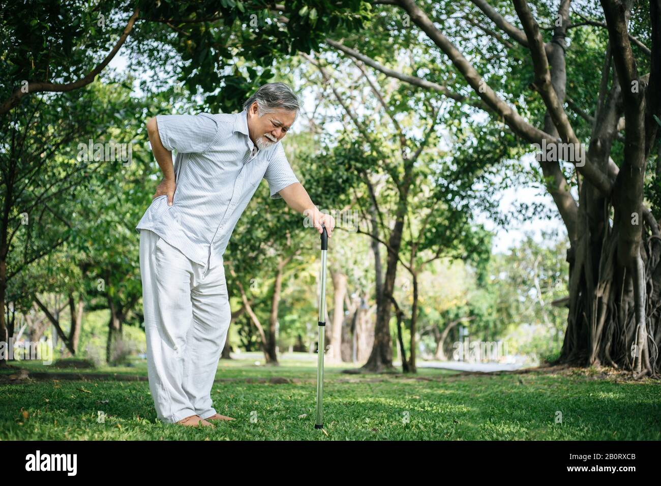 Old man with cane suffering from back pain Stock Photo - Alamy