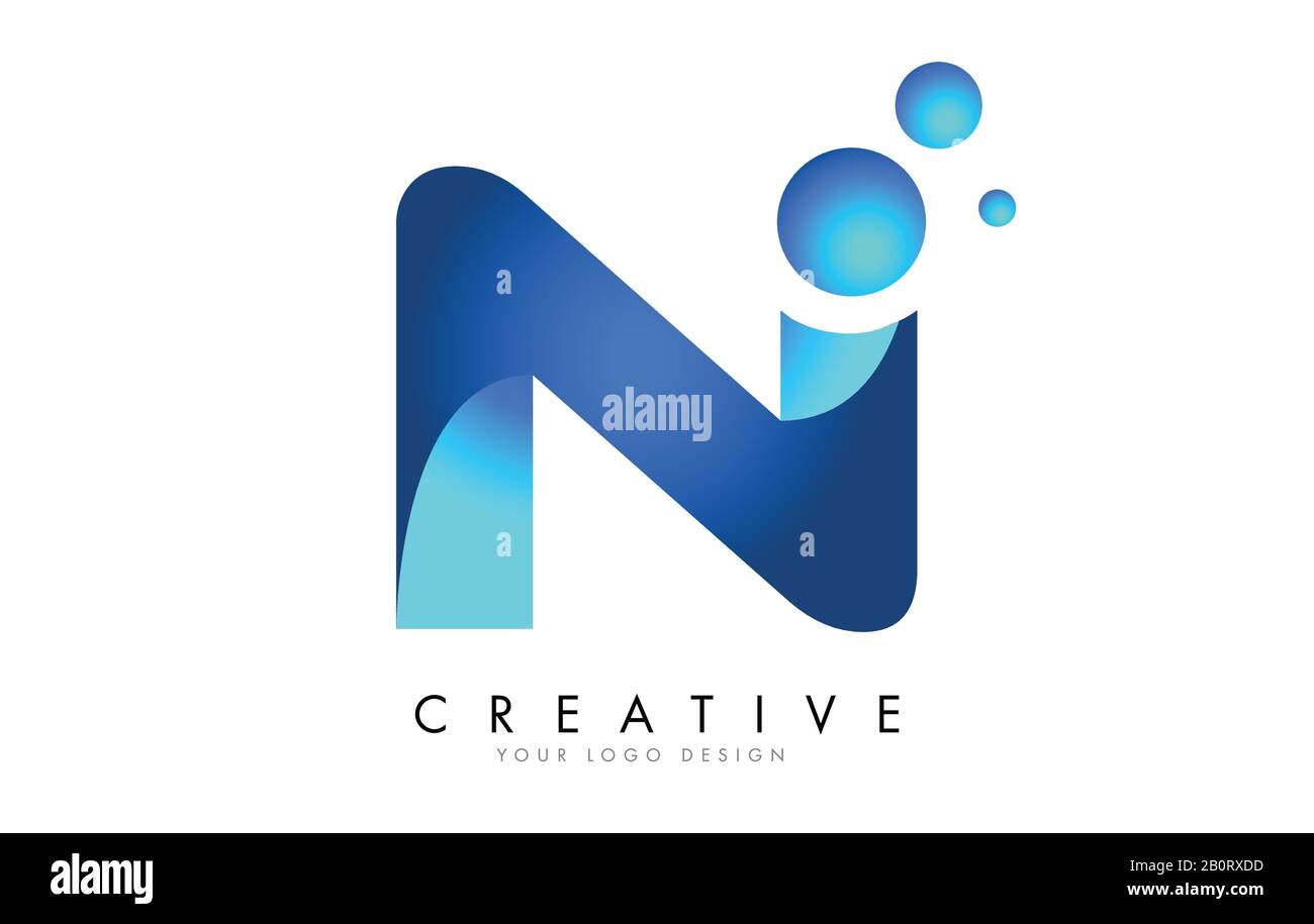 N Letter Logo Design with 3D and Ribbon Effect and Dots. Colorful ...