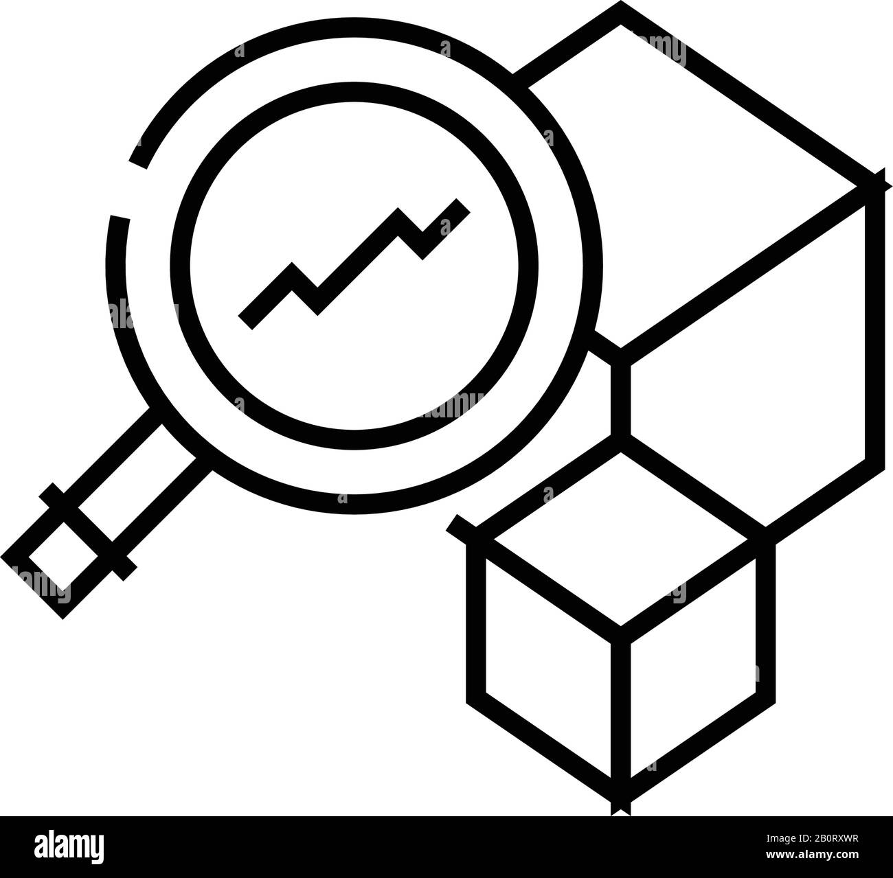 Blocks search line icon, concept sign, outline vector illustration ...