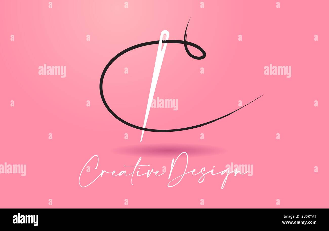 C Letter Logo with Needle and Thread Creative Design Concept Vector ...