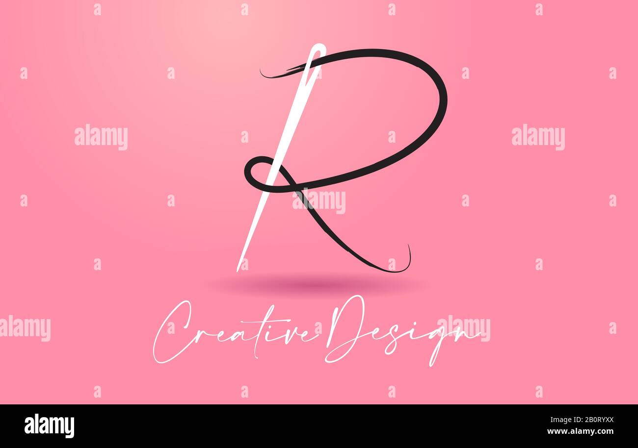 R Letter Logo with Needle and Thread Creative Design Concept Vector ...