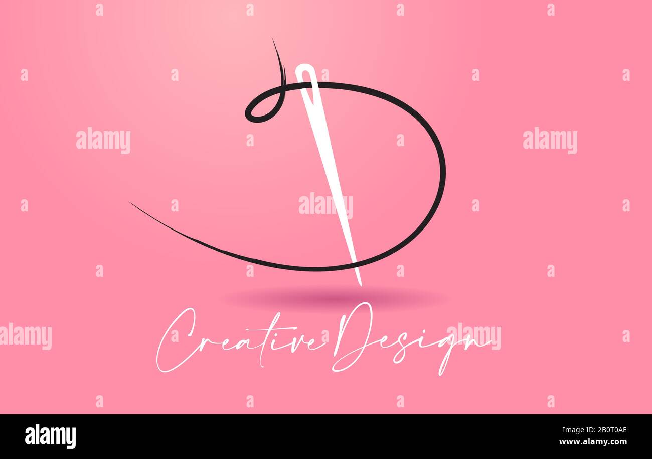 D Letter Logo with Needle and Thread Creative Design Concept Vector ...